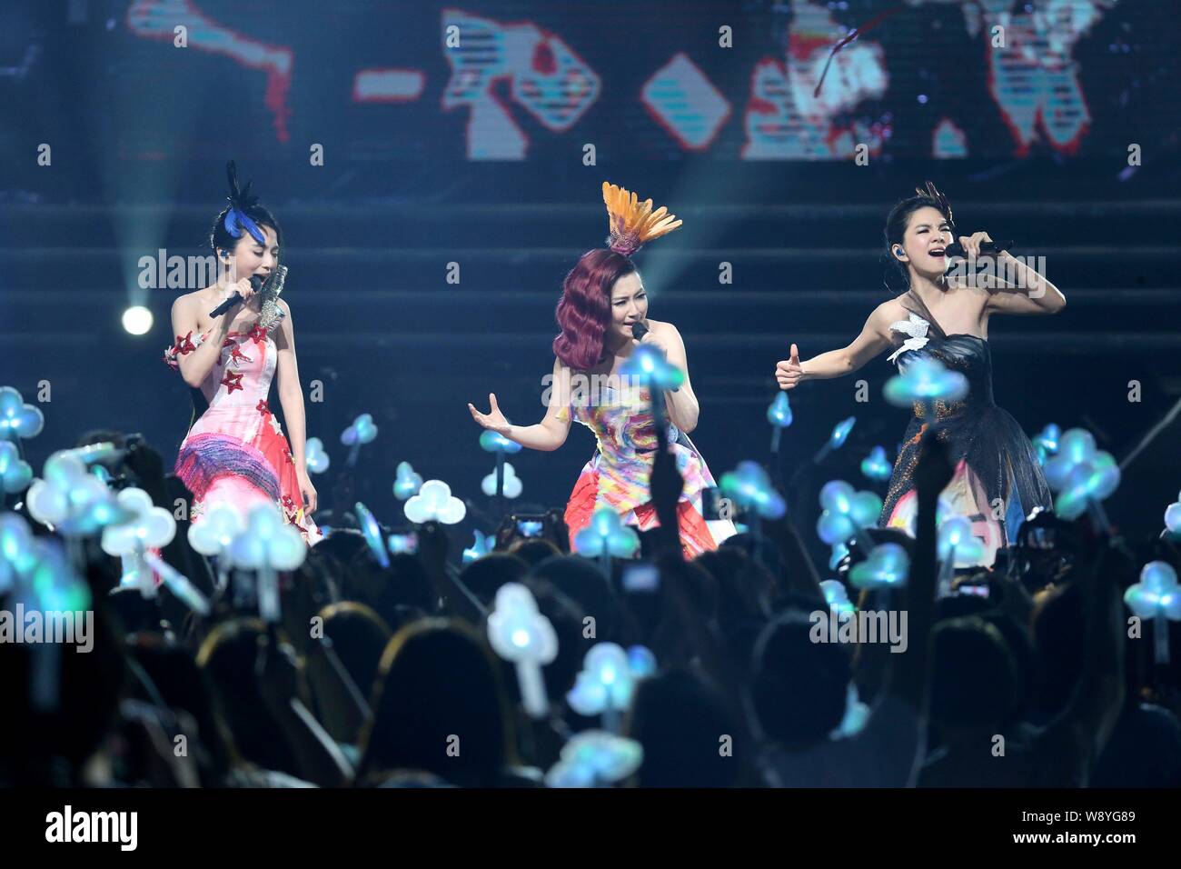 (From left) Hebe Tien, Selina Jen and Ella Chen of Taiwanese girl group ...