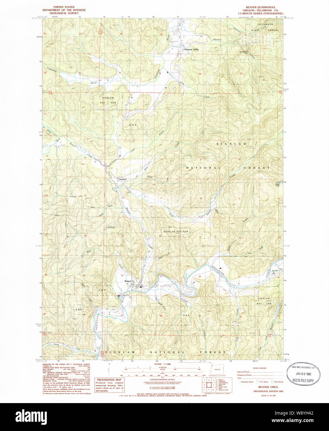 USGS Topo Map Oregon Beaver 278973 1985 24000 Restoration Stock Photo ...