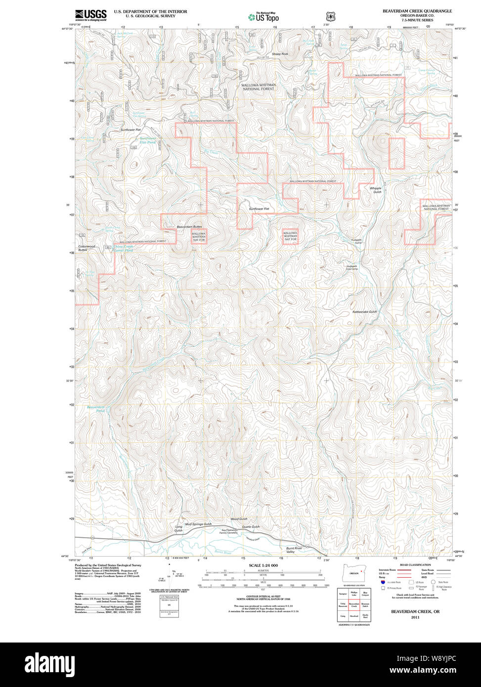 USGS Topo Map Oregon Beaverdam Creek 20110830 TM Restoration Stock ...