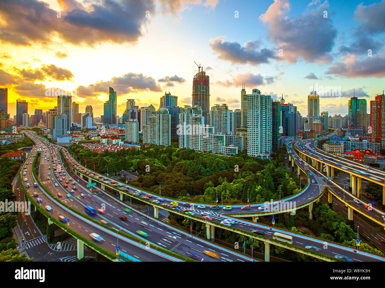 View of the crossing of the Yan'an Road Elevated Highway and the North ...