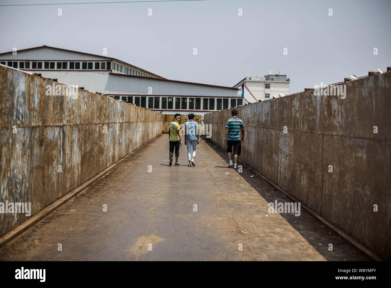 Chinese students walk across a steel bridge made by students and ...