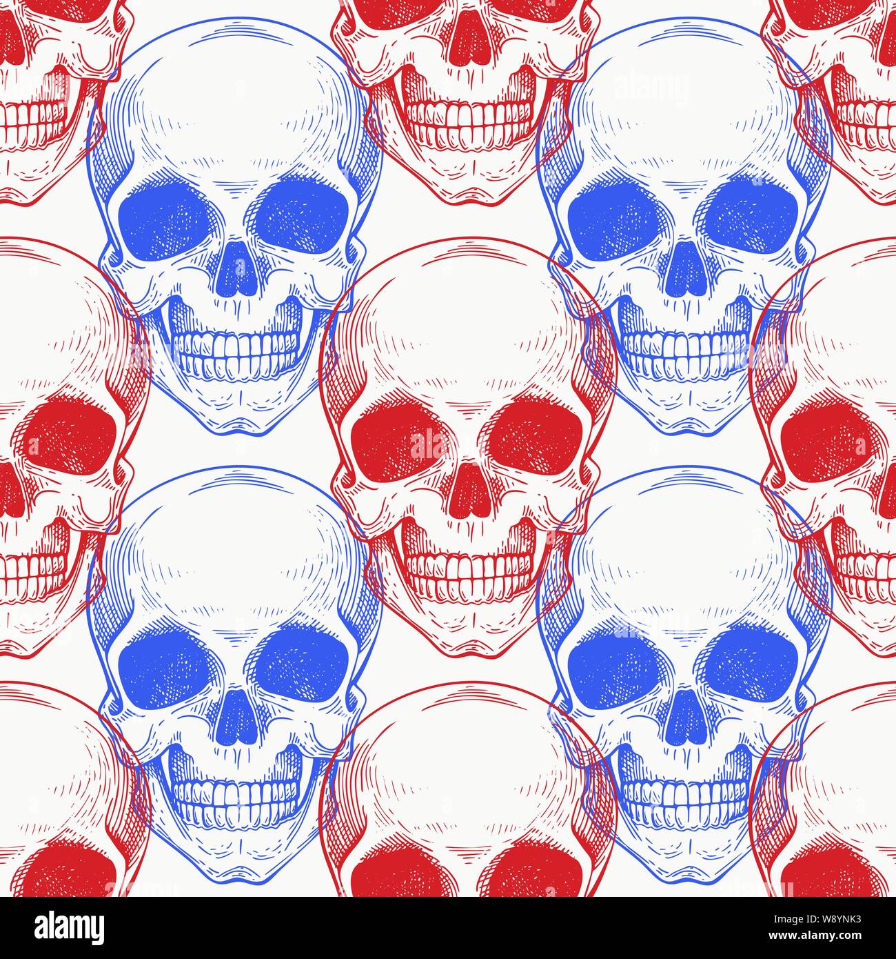 Human scull color seamless pattern. Hand drawn vector skeleton ... Human scull color seamless pattern. Hand drawn vector skeleton ...