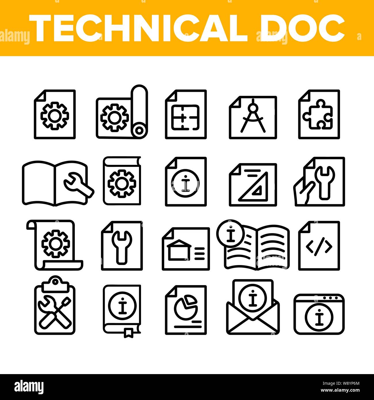 Technical Documentation Thin Line Icons Set Vector Stock Vector Image ...