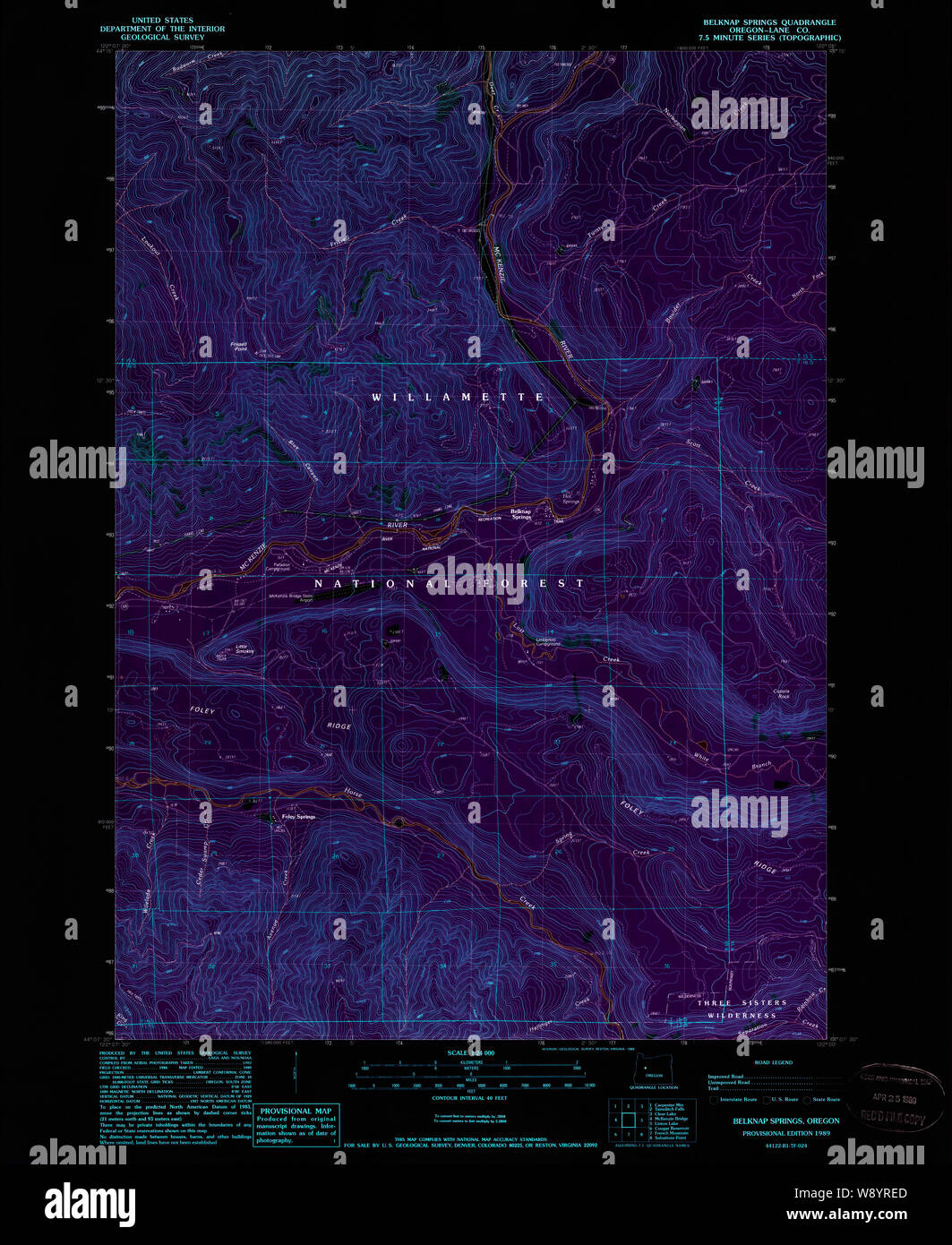 USGS Topo Map Oregon Belknap Springs 278990 1989 24000 Inverted ...