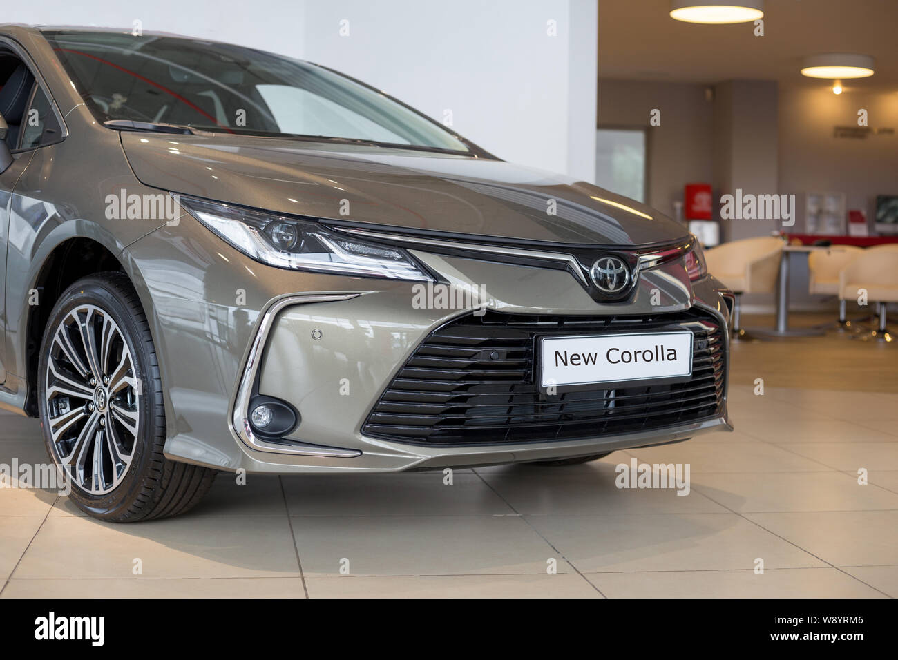 Russia, Izhevsk - July 18, 2019: Toyota showroom. Modern new car Toyota ...