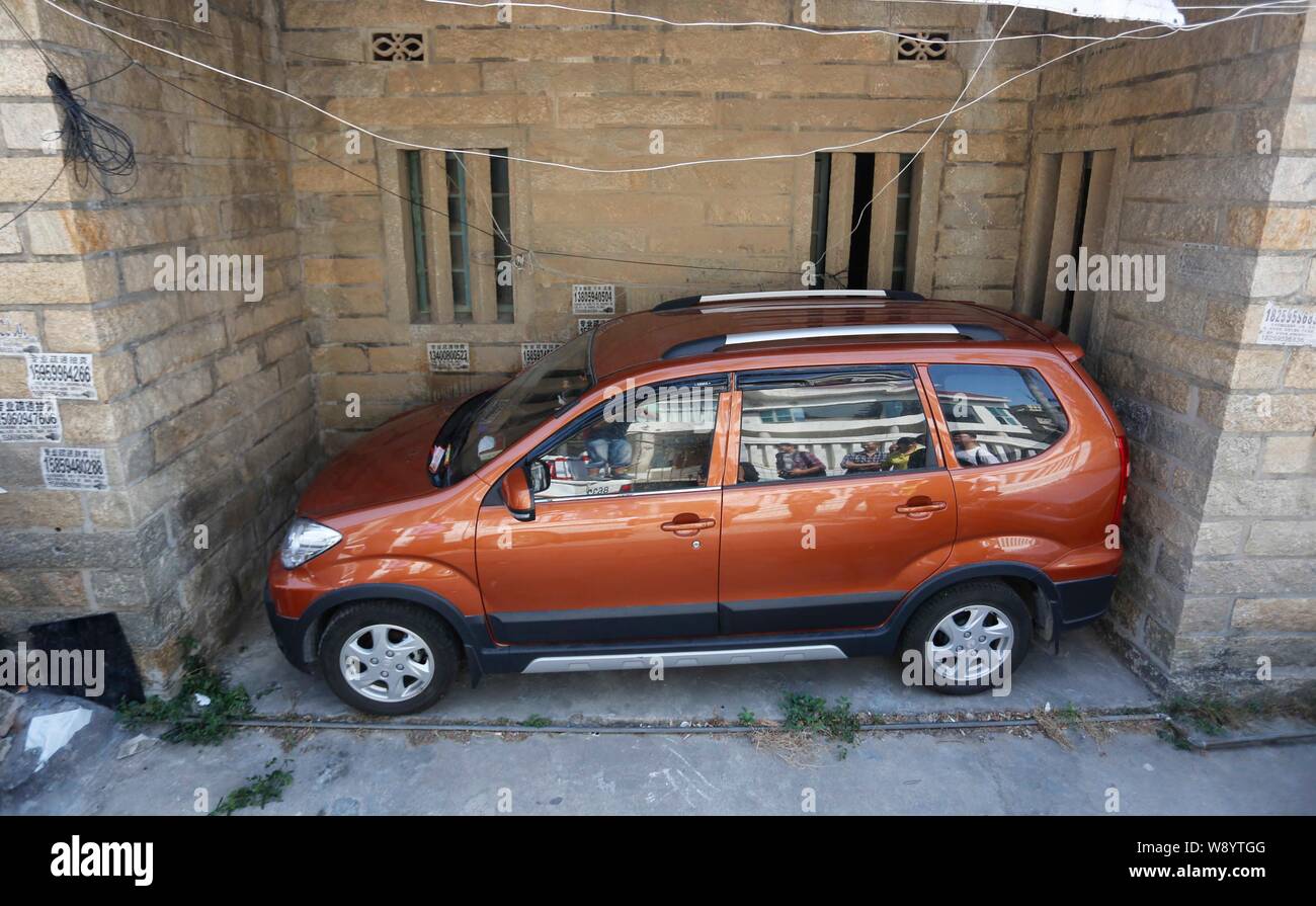 View of the car parked by Chinese driver Chen Zhongliang in a small ...