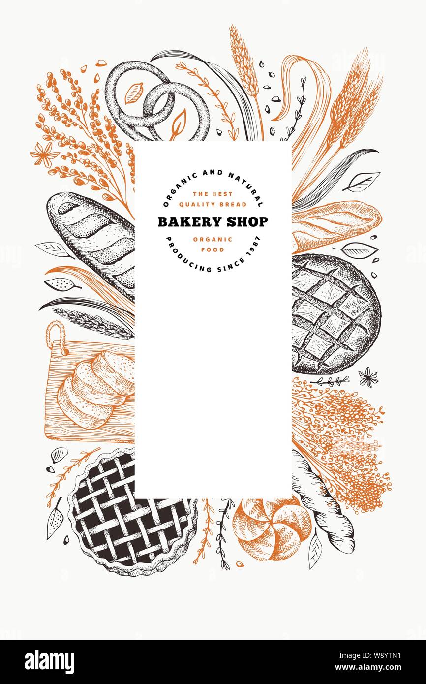 Bread and pastry banner. Vector bakery hand drawn illustration. Vintage ...