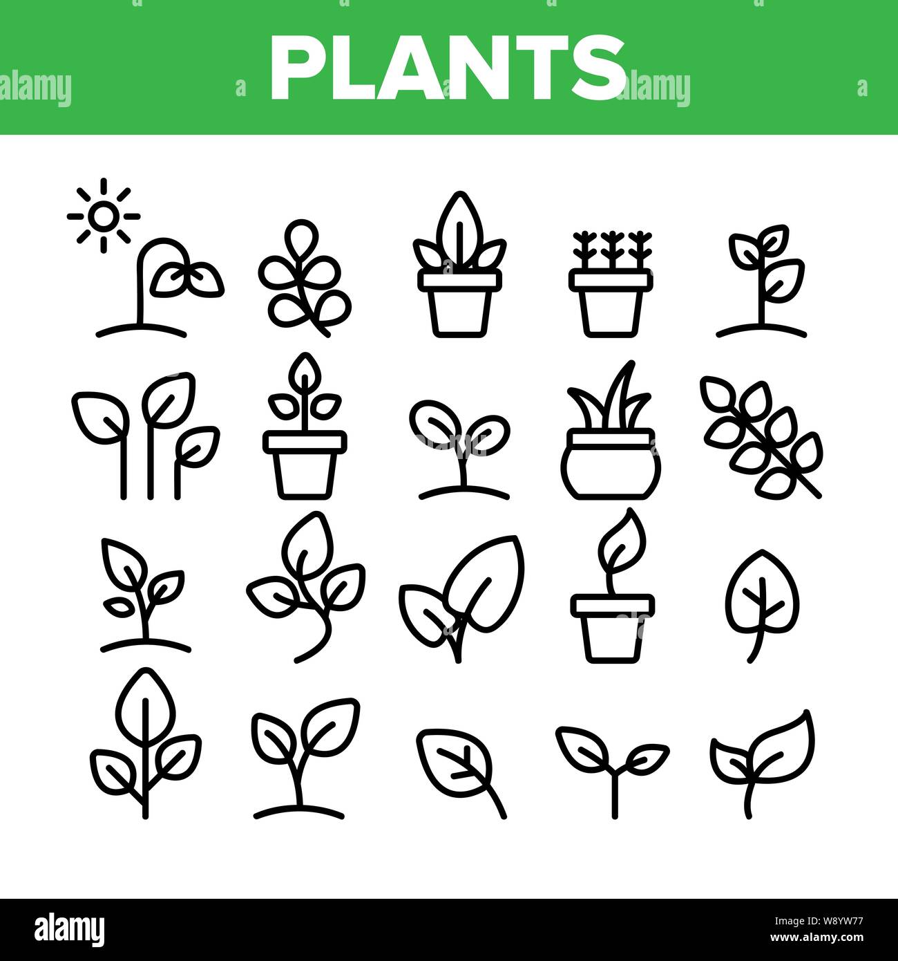 Collection Different Plants Sign Icons Set Vector Stock Vector Image ...