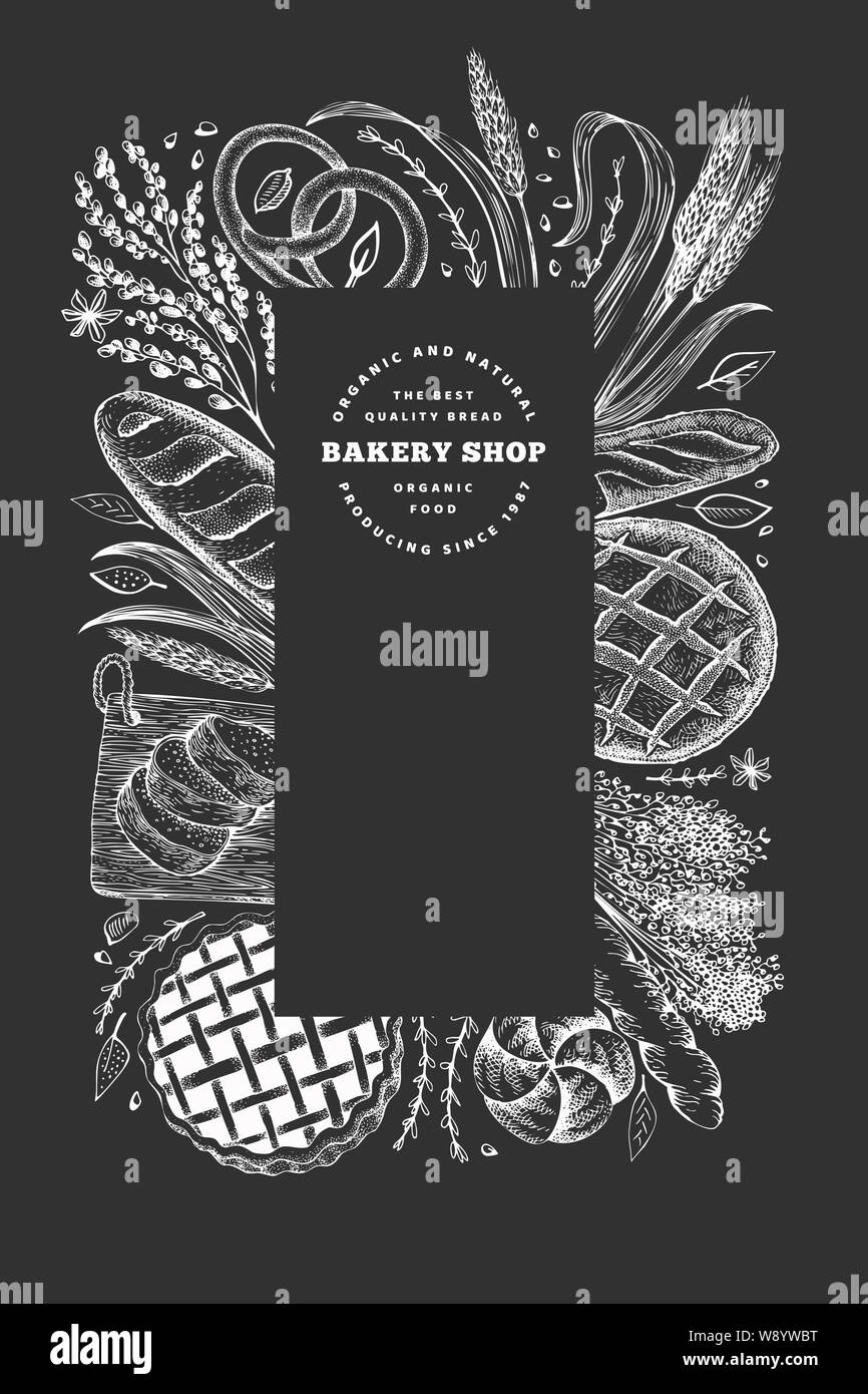 Bread and pastry banner. Vector bakery hand drawn illustration on chalk ...