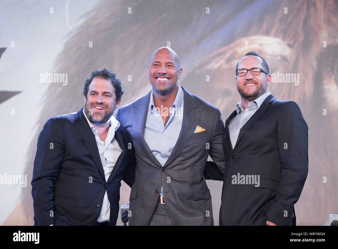 (From left) American director Brett Ratner, actor Dwayne Johnson and ...