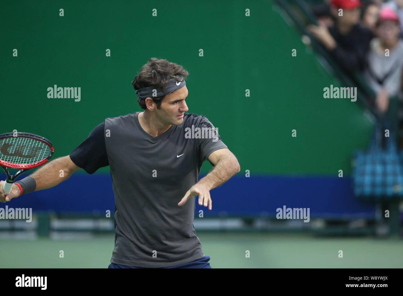 Swiss tennis star Roger Federer takes part in a training session during ...