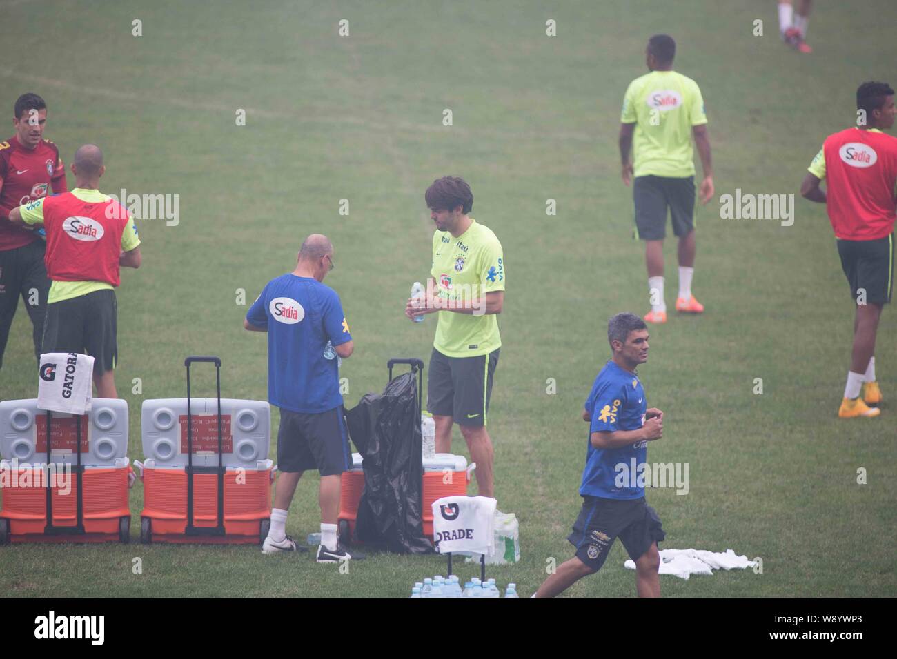 Kaka, center, and teammates of Brazil take part in a training session ...