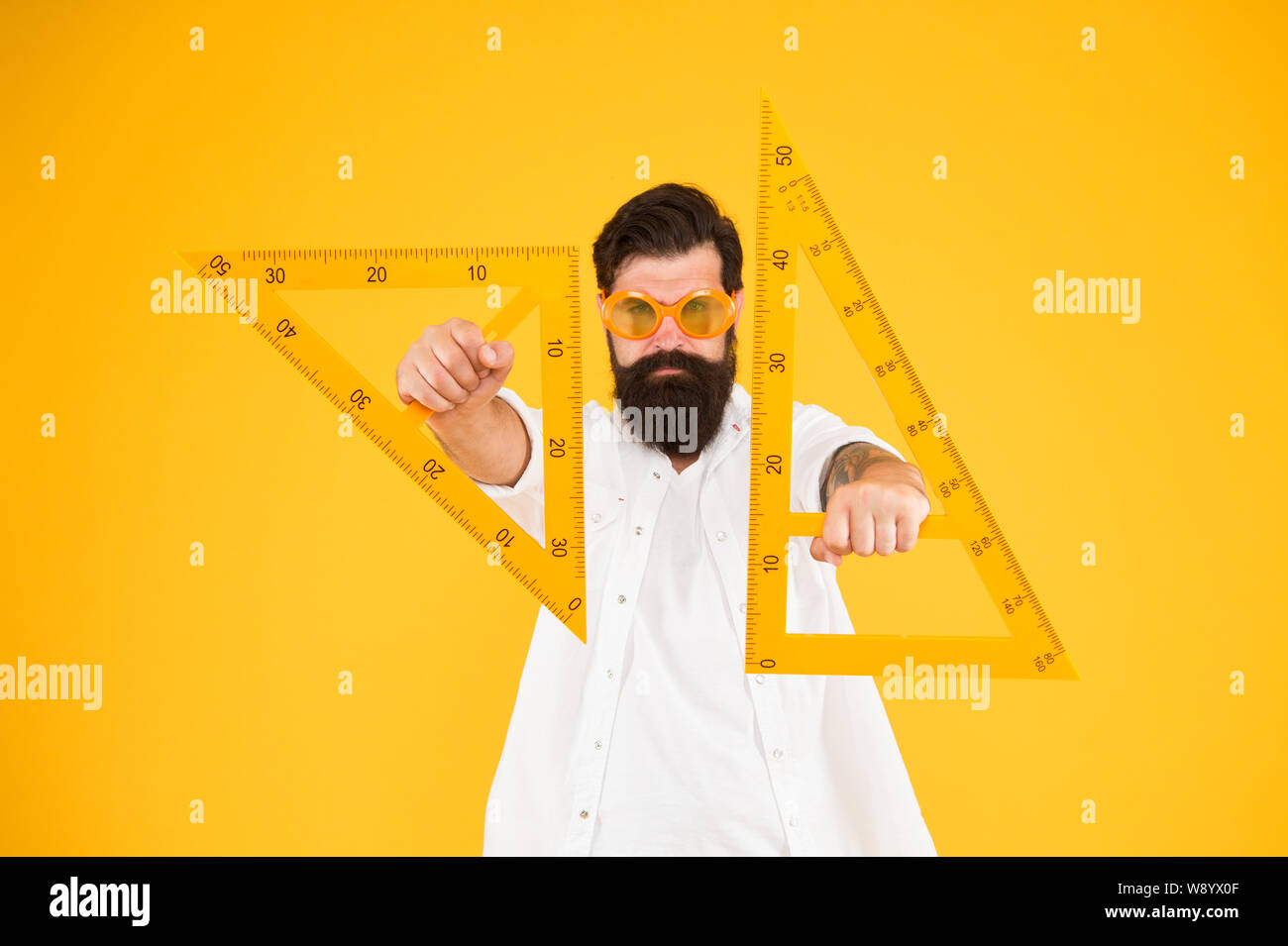 Power knowledge. Bearded nerd triangle. Smart student. Geometry teacher ...