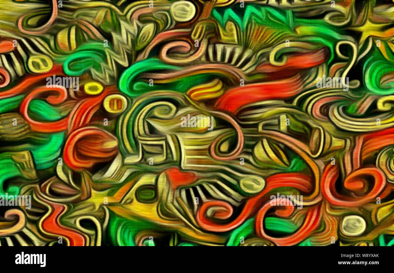 abstract fractal psychedelic shape texture with color pencil ...