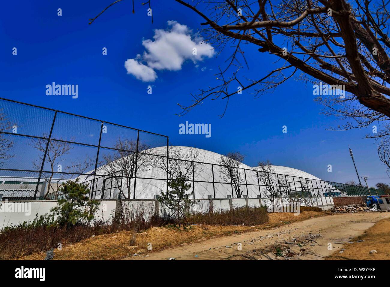 View of the double-dome indoor stadium at the International School of ...