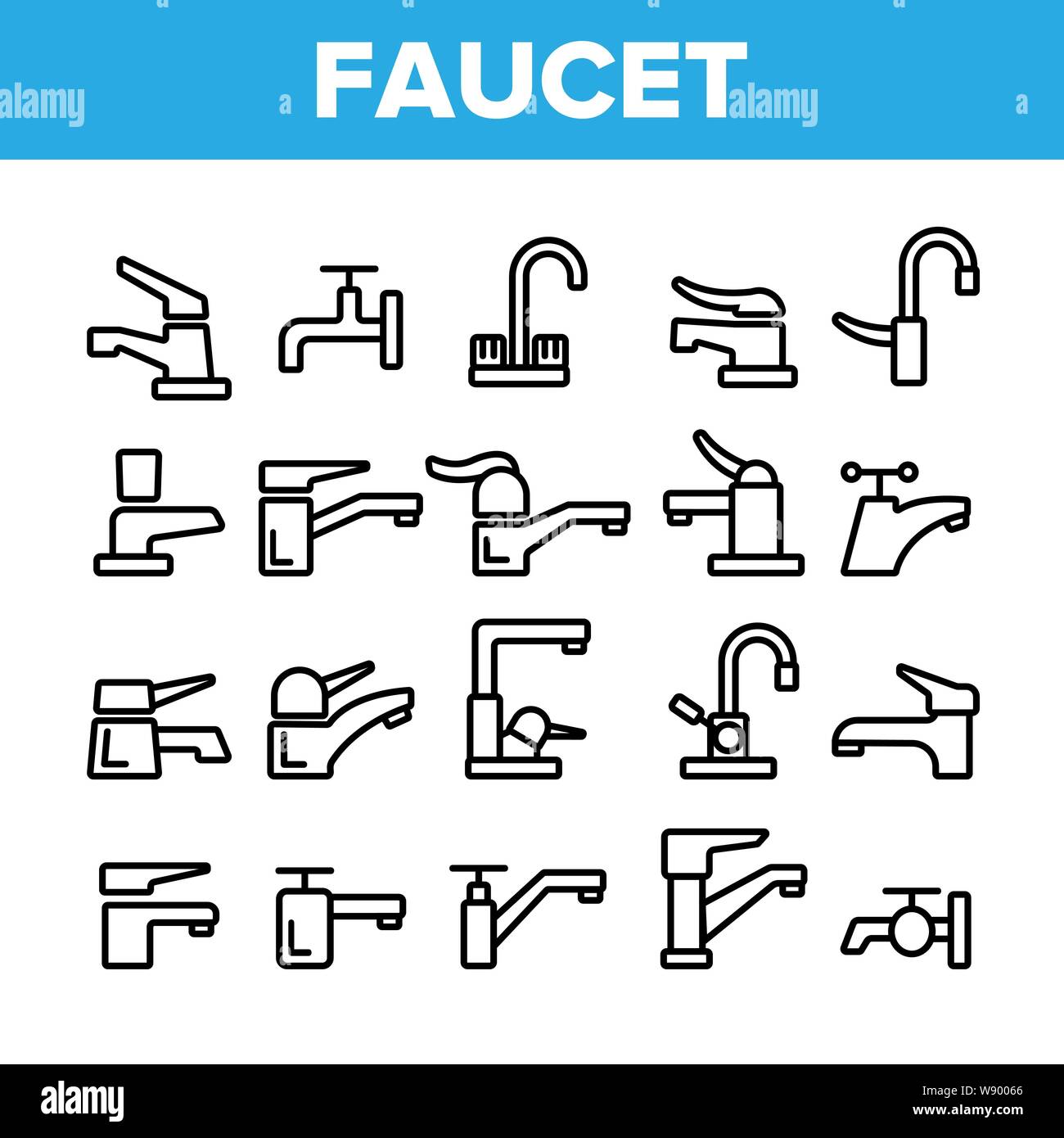Collection Different Faucet Sign Icons Set Vector Stock Vector Image ...
