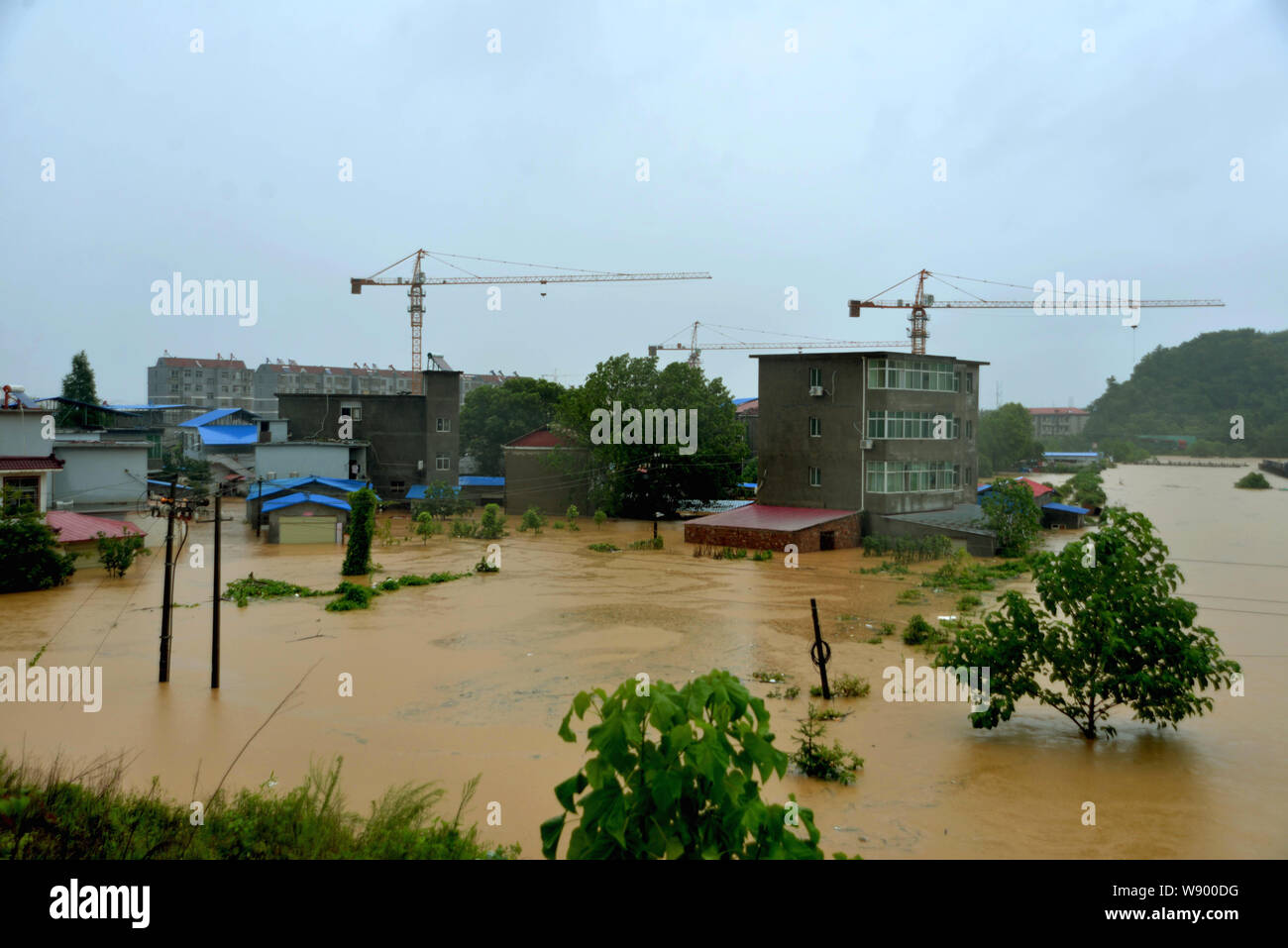 Houses are submerged by floods caused by heavy rains from Typhoon Matmo ...