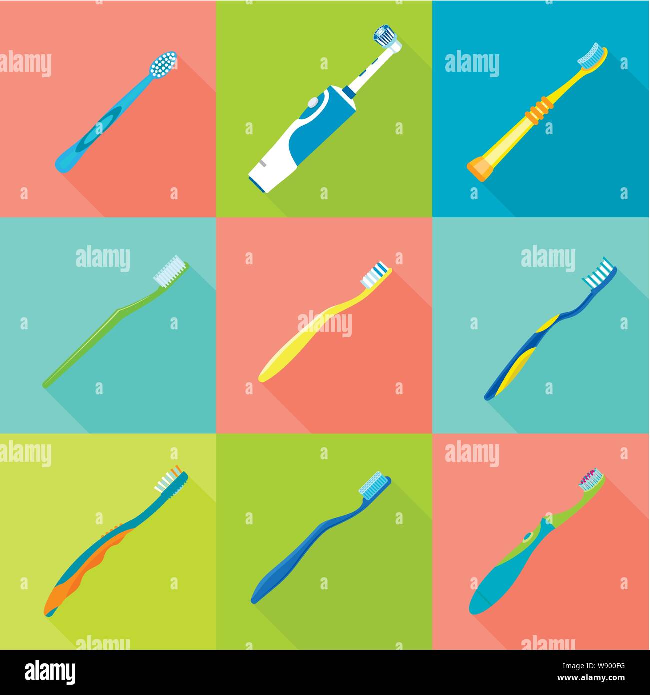 Rubber toothbrush icon set. Flat set of 9 rubber toothbrush vector ...