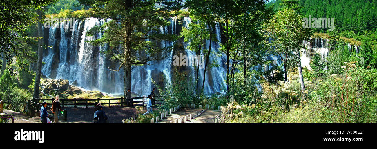 Landscape of waterfalls at Jiuzhaigou Valley in autumn in Jiuzhaigou ...