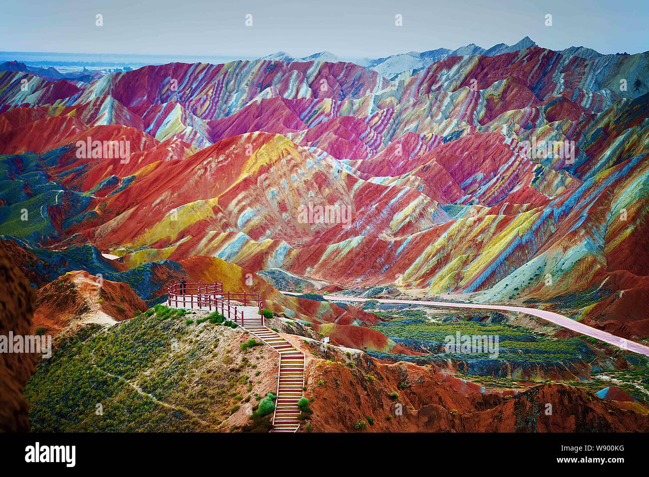 View of colourful rock formations at the Zhangye Danxia Landform ...