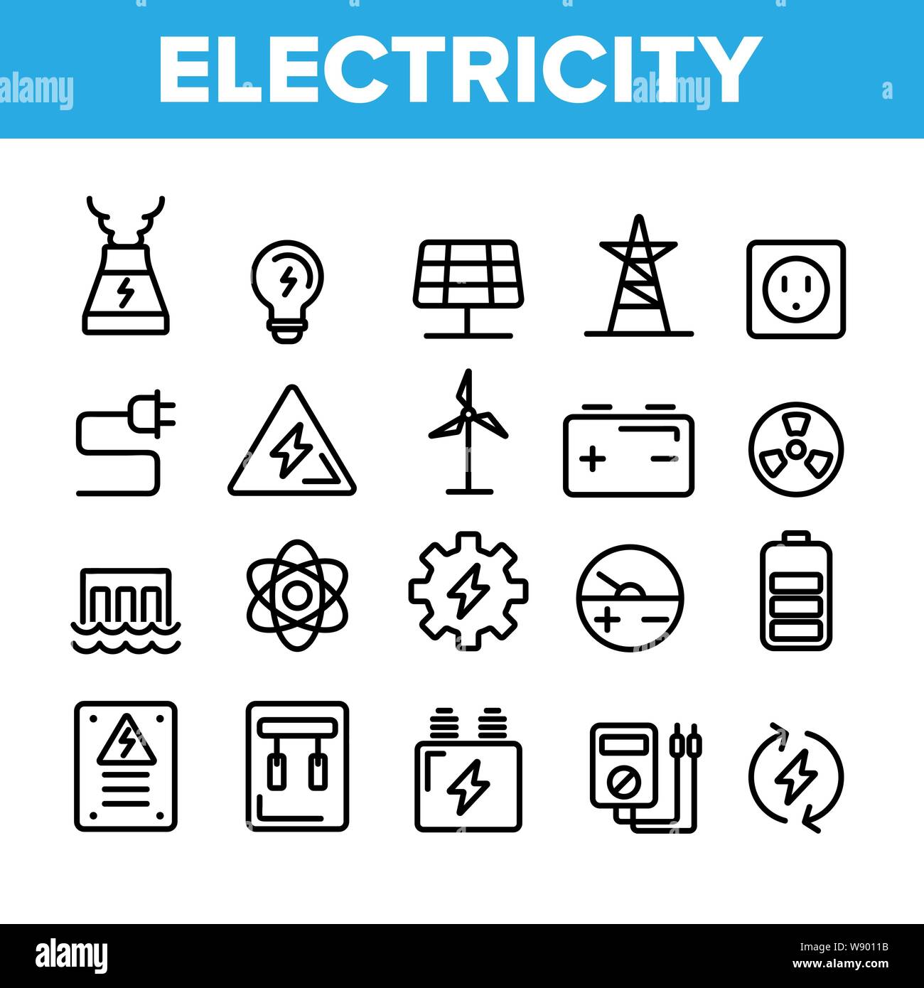 Collection Electricity Industry Icons Set Vector Stock Vector Image ...