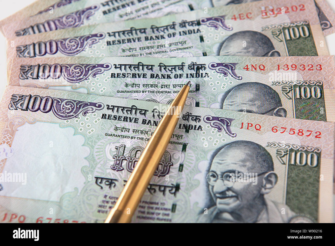 Close up of Mahatma Gandhi on Indian hundred rupee banknotes Stock ...