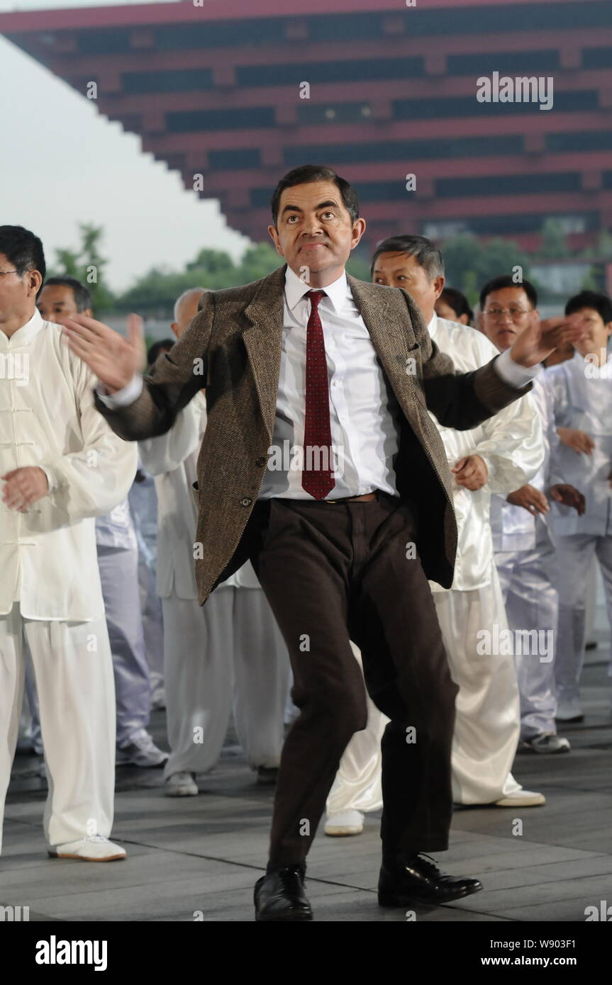 English actor Rowan Atkinson plays Mr. Bean during a filming session ...