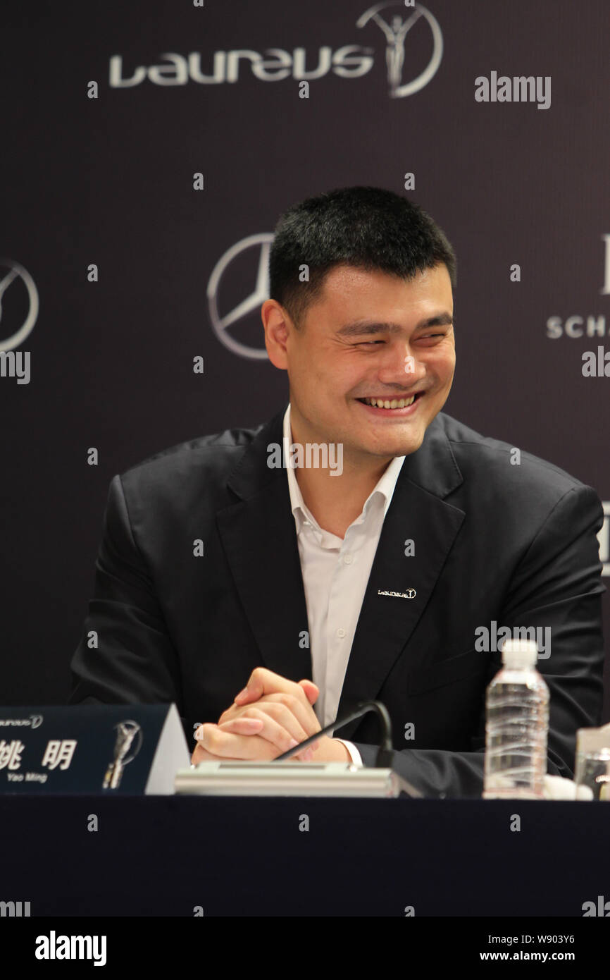Retired Chinese basketball superstar Yao Ming smiles during a press ...