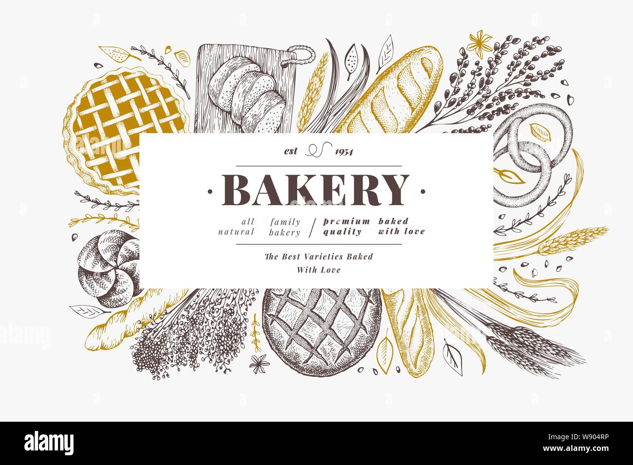 Bread and pastry banner. Vector bakery hand drawn illustration. Retro ...