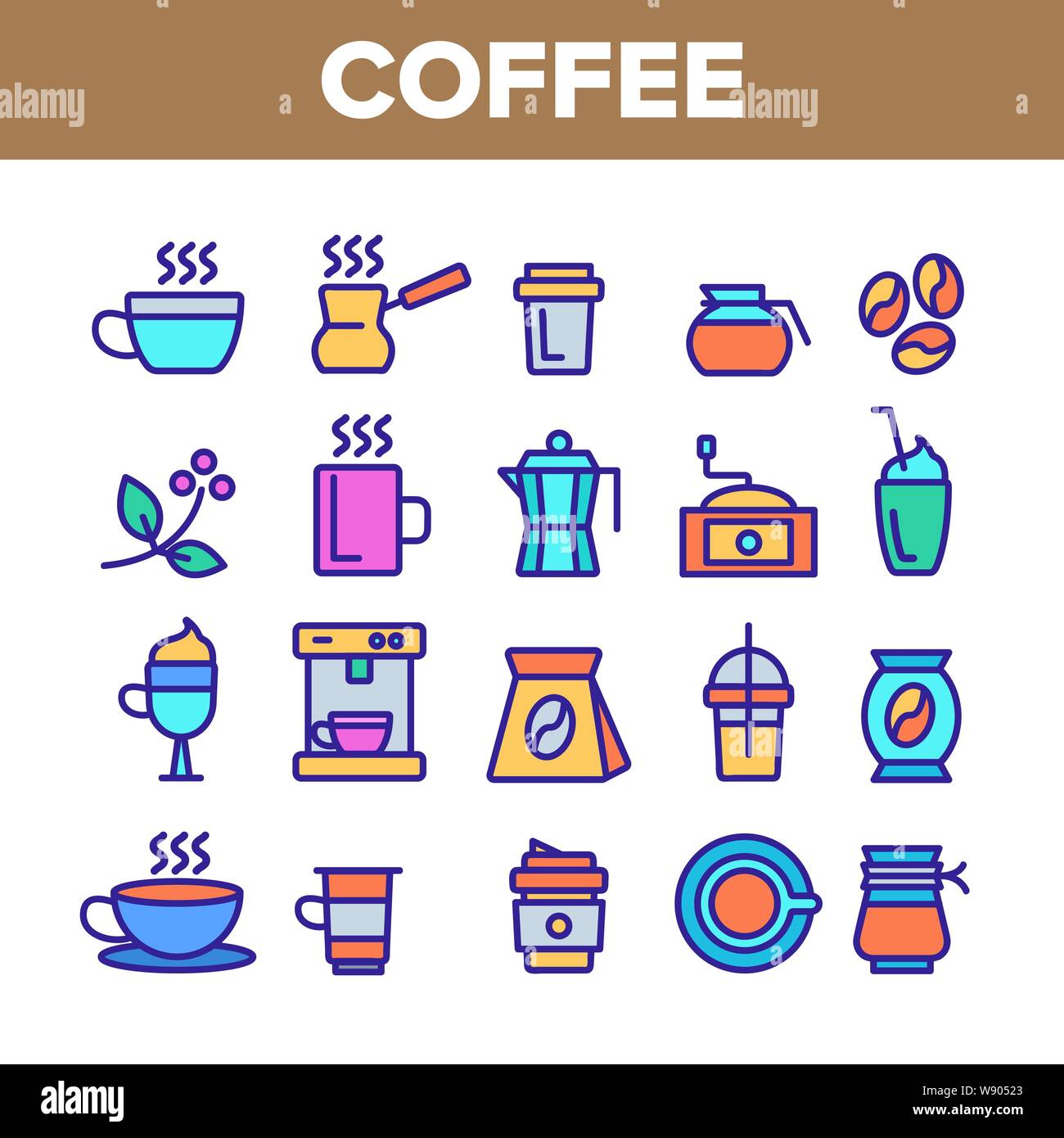 Color Coffee Equipment Sign Icons Set Vector Stock Vector Image & Art ...