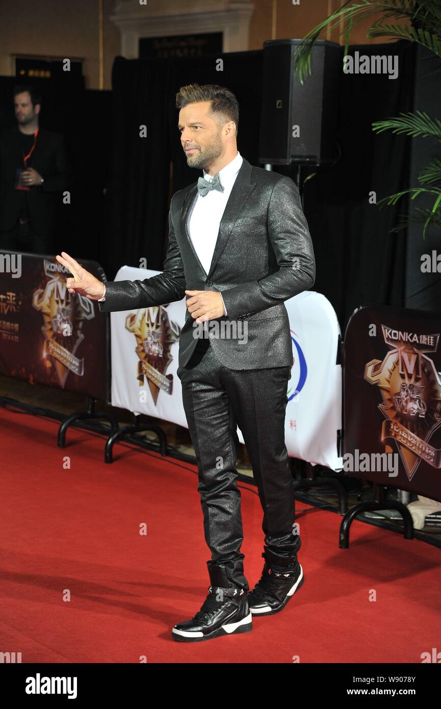Puerto Rican singer and actor Ricky Martin poses on the red carpet for ...