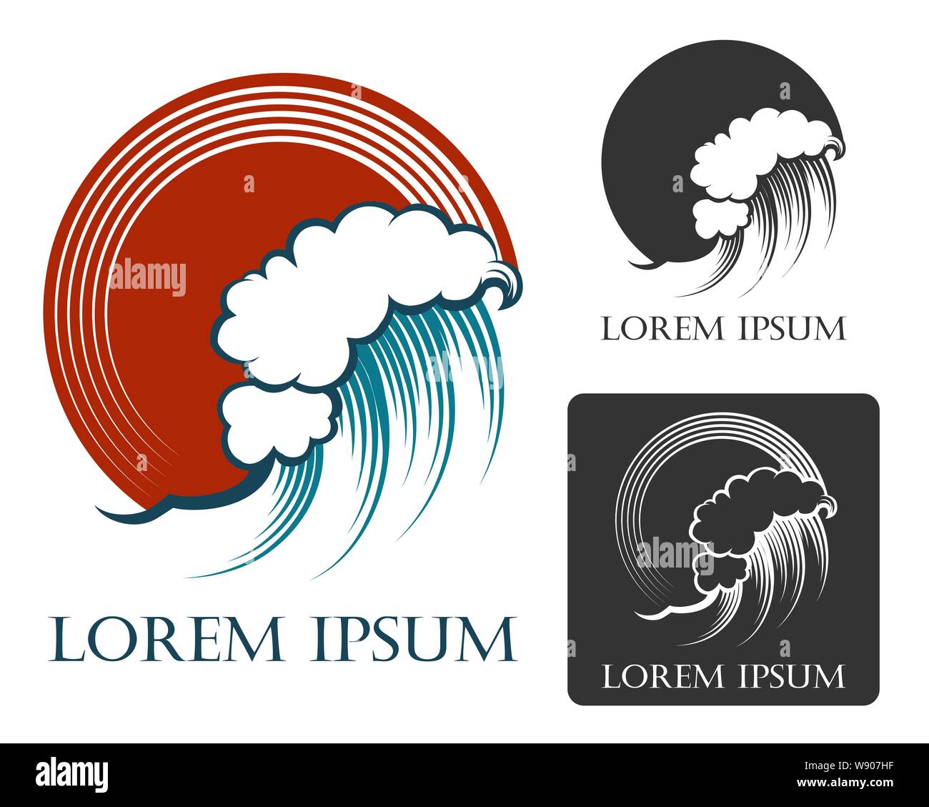 Wave Emblem set in Engraving style isolated on white background. Vector ...