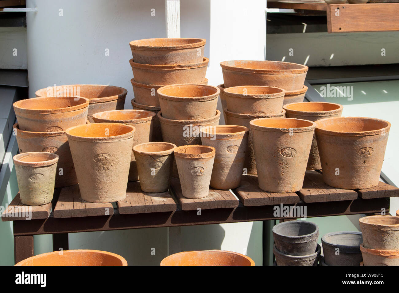 12-05-2019, Moscow, Russia. Flower pots of red clay, a container for ...