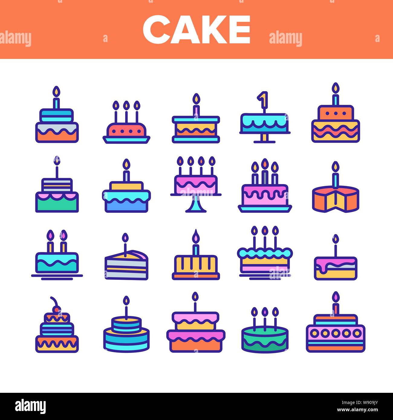 Color Birthday Cake Sign Icons Set Vector Stock Vector Image & Art - Alamy