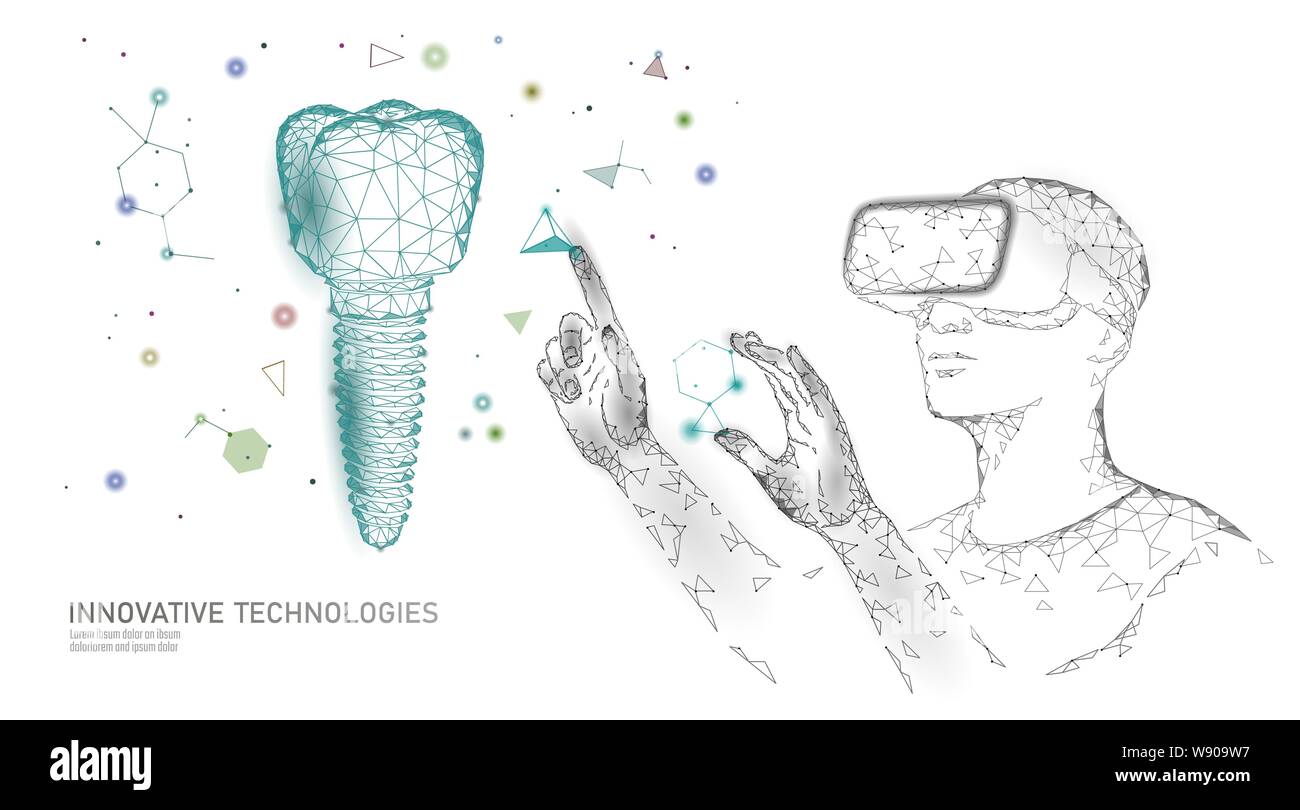 3d tooth innovation virtual reality polygonal concept. Dentistry ...