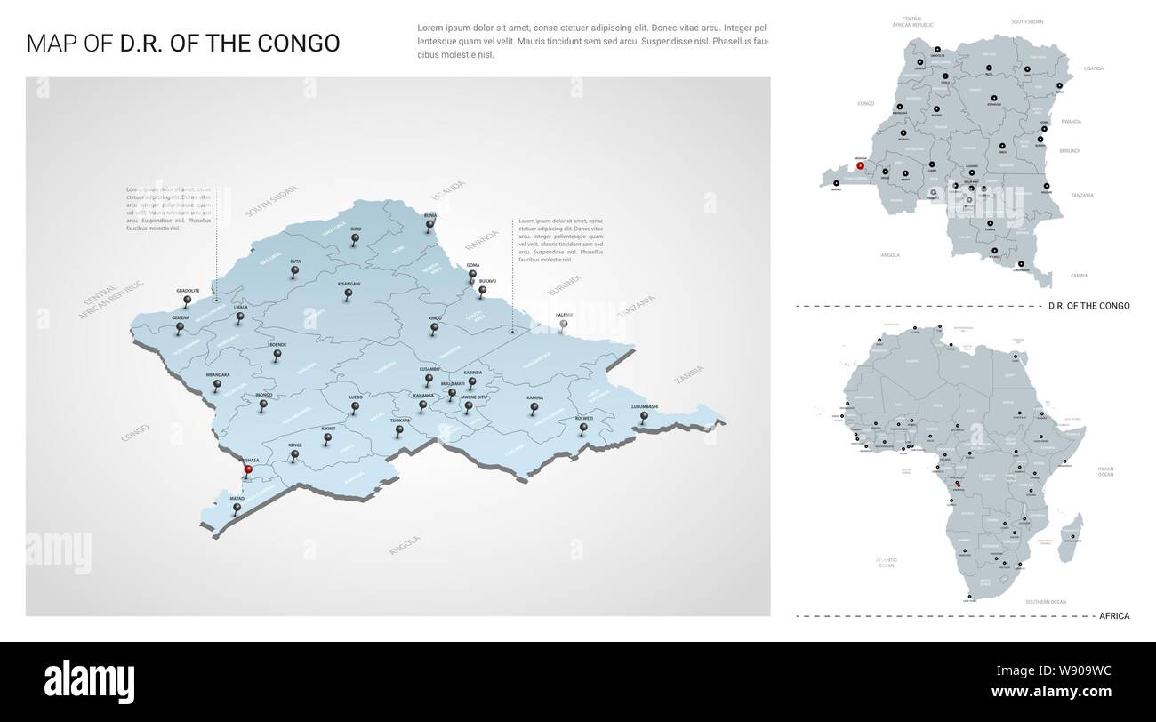 Vector set of DR of the Congo country. Isometric 3d map, DR of the ...