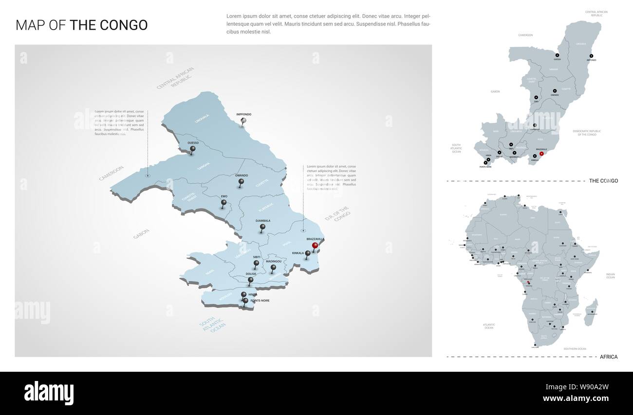 Vector set of Congo country. Isometric 3d map, Congo map, Africa map ...