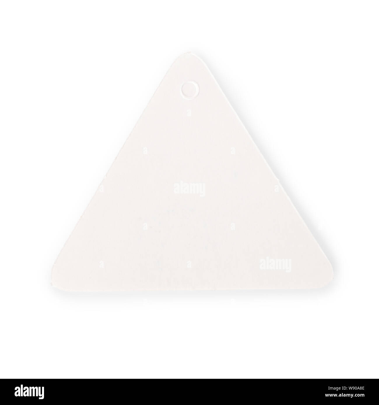 White cardboard triangular label. Isolated on white, clipping path ...