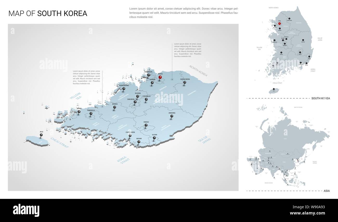 Vector set of South Korea country. Isometric 3d map, South Korea map ...