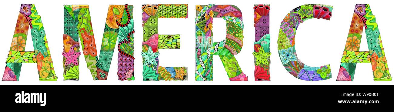 Word America. Vector zentangle object for decoration Stock Vector Image ...
