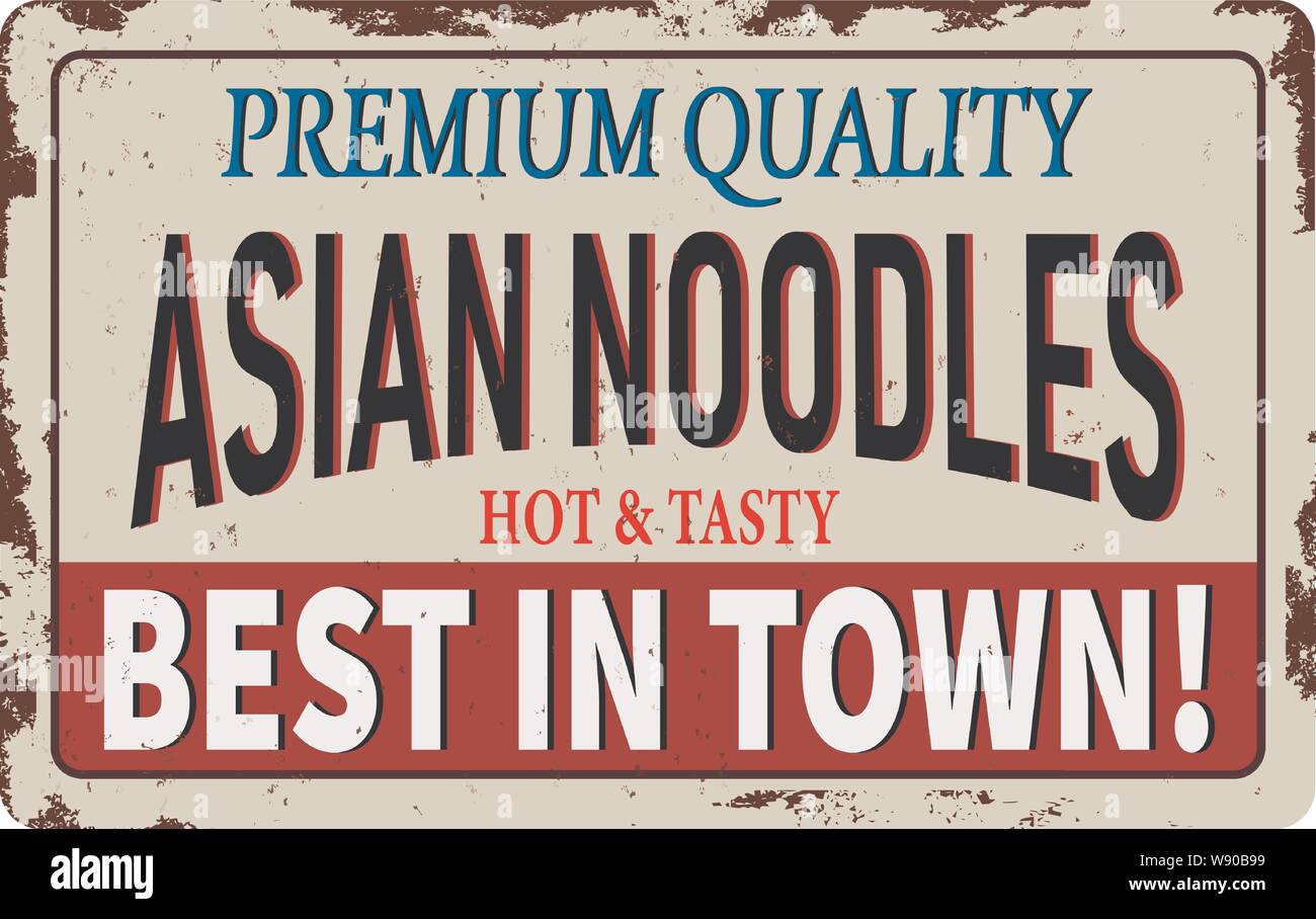 Asian Noodles promo rusted plaque restaurant ad menu design with ...