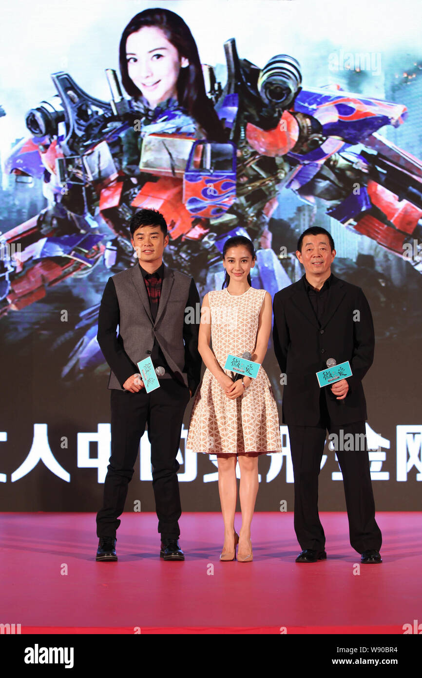 (From left) Chinese actor Chen He, Hong Kong actress Angelababy and ...