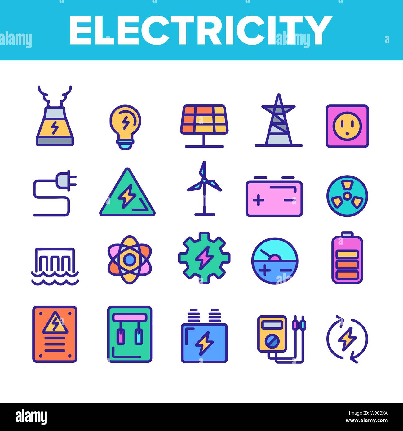 Color Electricity Industry Icons Set Vector Stock Vector Image & Art ...