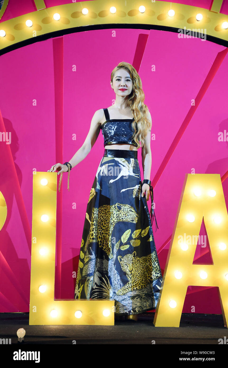 Taiwanese singer Jolin Tsai poses during a press conference for her new ...