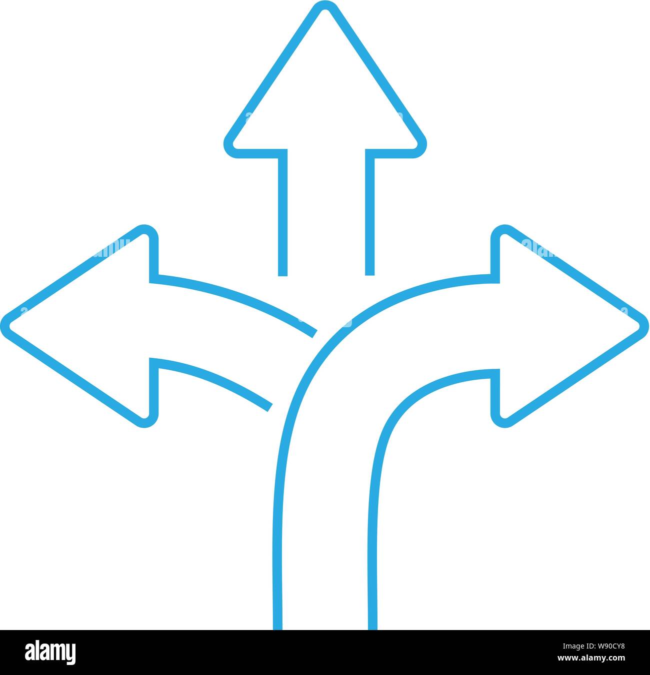 three-way direction arrow sign, road sign direction icon, vector ...