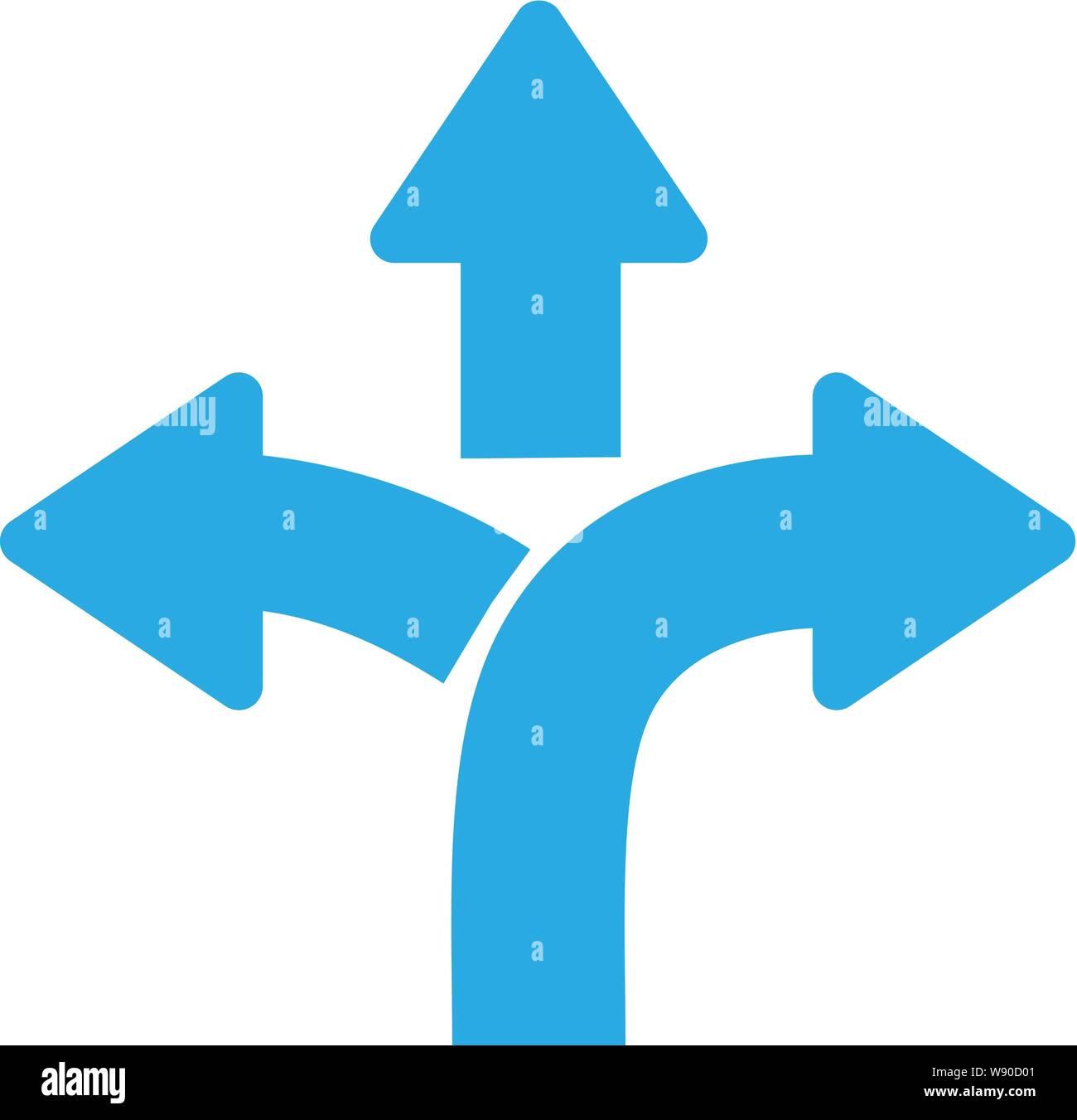 three-way direction arrow sign, road sign direction icon, vector ...