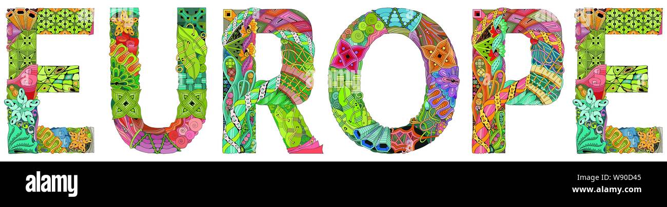 Word Europe. Vector zentangle object for decoration Stock Vector Image ...