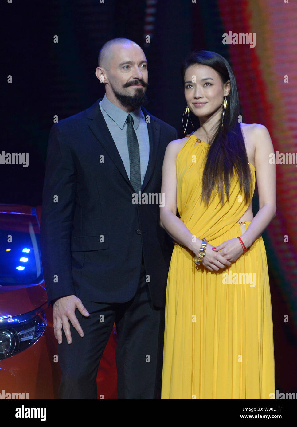 Australian actor Hugh Jackman, left, and Taiwanese actress Shu Qi pose ...