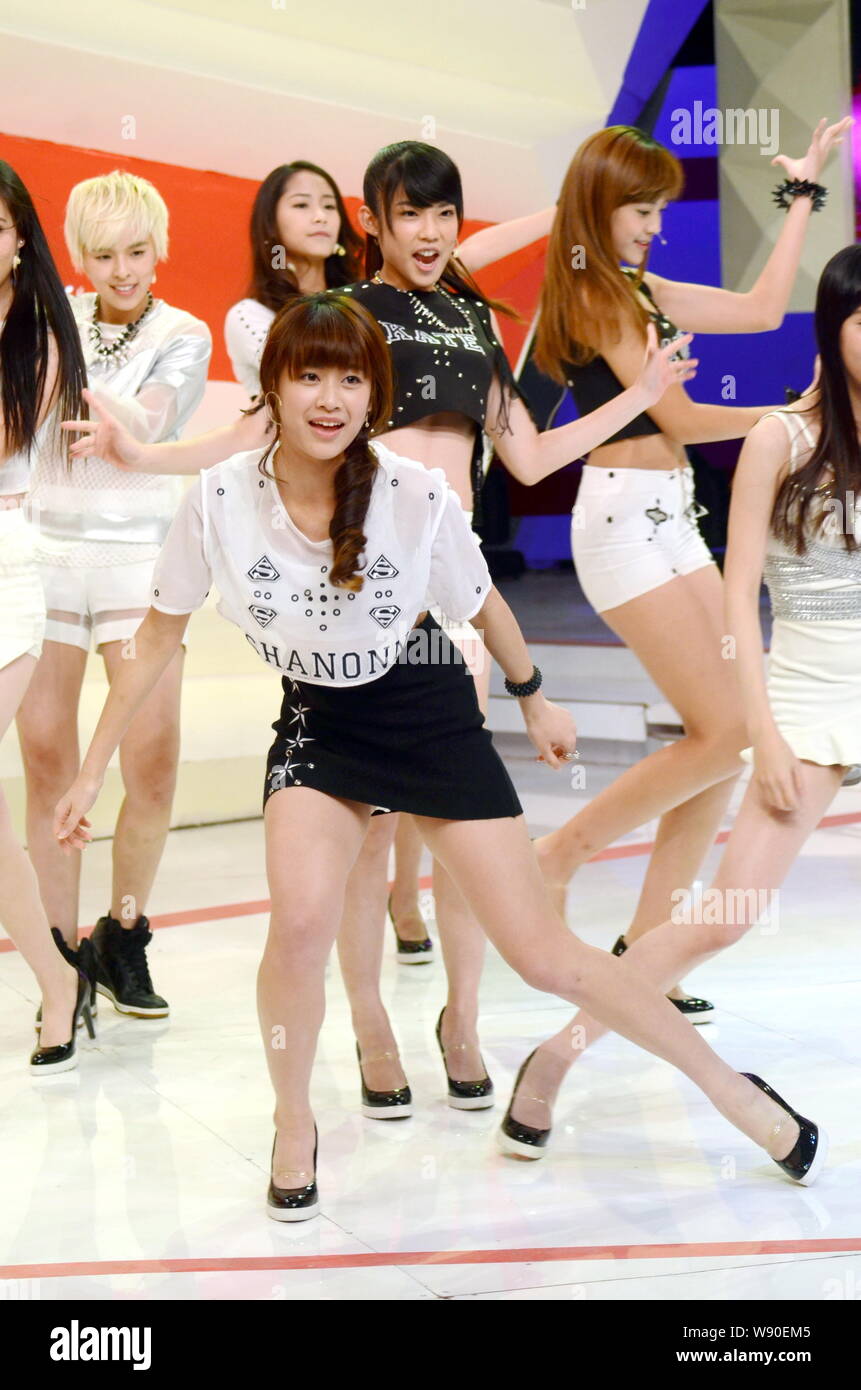 Members of Taiwanese girl idol group A'N'D perform during an episode of ...