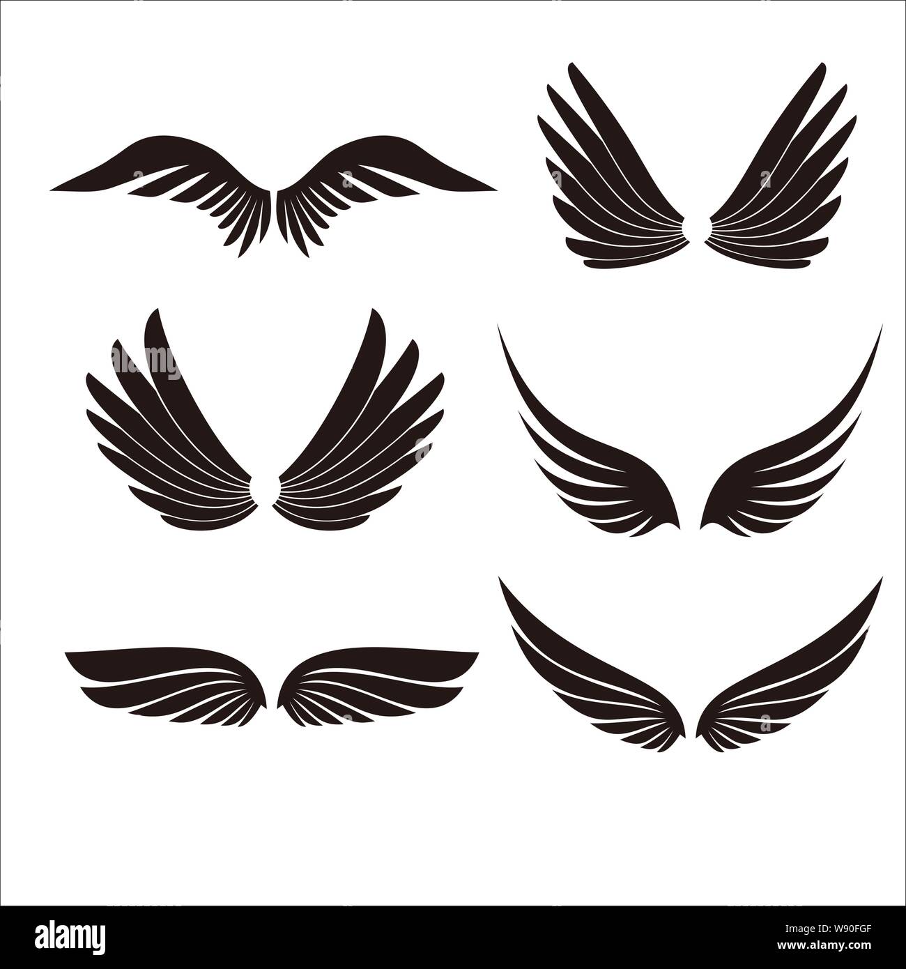 Wings icons set on white background for graphic and web design. Simple ...